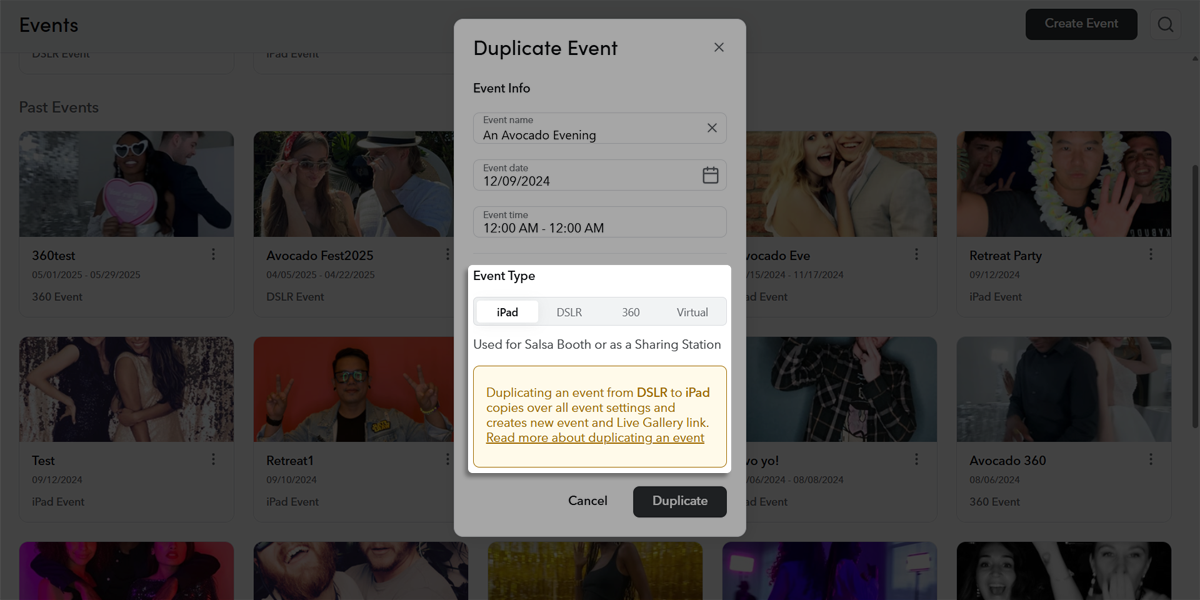Duplicate An Event – Photobooth Supply Co